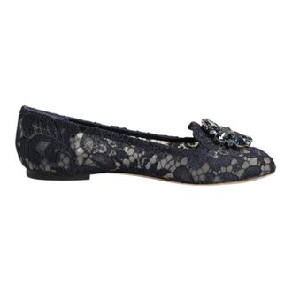 Dolce & Gabbana Blaue Taormina Spitze Kristall Flache Schuhe - - Shoes - Damen - Blau - 36 EU