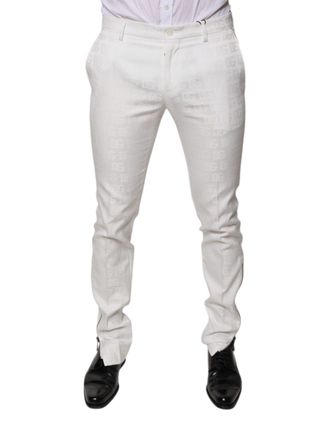 Dolce & Gabbana Mens White Cotton Tapered Formal Dress Pants