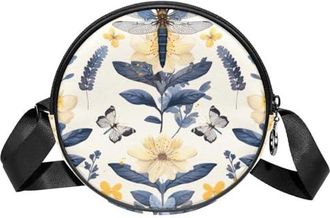 Generic Sac &agrave; bandouli&egrave;re rond pour femme, motif libellules avec fermeture &eacute;clair, bretelles r&eacute;glables, style d&eacute;contract&eacute;, pour femmes et filles