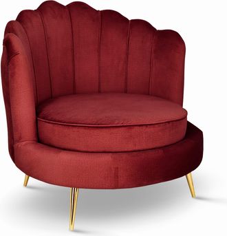 MG Design Samt Muschelsessel in Rot - Moderner Cocktailsessel mit goldenen Beinen, gepolsterter R&uuml;ckenlehne und gro&szlig;em Sitz f&uuml;r Wohnzimmer oder Schlafzimmer