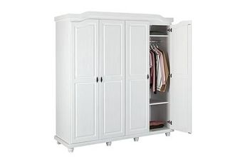 Inter Link SAS Grande Armoire Fonctionnelle - 4 Portes - 4 niches - 2 penderies - Armoire en pin Massif - Blanc Vernis - Largeur :183cm Profondeur :60cm Hauteur : 19