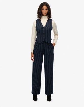 Superdry Hose in Marineblau mit Nadelstreifen und mittelhohem Bund