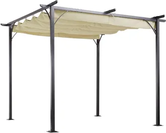 OUTSUNNY Pergola r&eacute;tractable 3L x 3l x 2,30H m structure m&eacute;tal &eacute;poxy anticorrosion noire + toile polyester haute densit&eacute; 180 g/m&sup2; incluse beige
