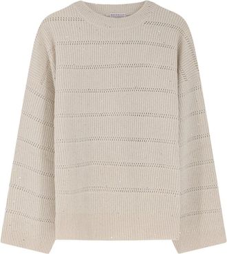 Brunello Cucinelli Femme, Pulls, Beige, Taille: 40 FR Pull Éclatant en Cachemire et Laine