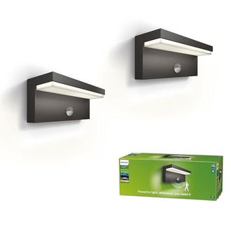 Philips LED Bustan ultra effiziente Au&szlig;enwandleuchte 9W mit Bewegungssensor, 2700K warmwei&szlig;es Licht, Anthrazit, IP44 wetterfest, Doppelpack