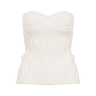 Jean Paul Gaultier Geripptes- tr&auml;gerloses Korsett-Top - - Blouses & Shirts - Damen - Wei&szlig; - XS