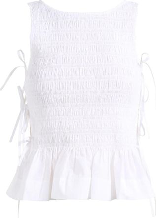 Ganni Femme, Tops, Blanc, Taille: 40 FR Coton Popeline Fronc&eacute;e avec Liens