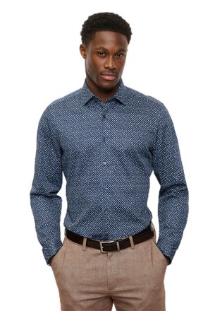 Olymp Herren Oberhemd Langarm 200584,Digitaldruck auf Uni,Level 5 Body fit (15.05.2015 - F16),New York Kent-2,Marine 18,41