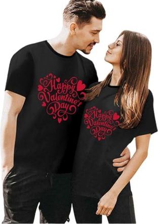 Generic T-shirt d&eacute;contract&eacute; &agrave; col rond pour femme pour la Saint-Valentin 2026 | Haut &agrave; manches courtes pour plus de confort et de style, Noir, XXL