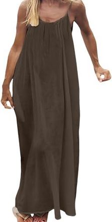 Generic Robe de f&ecirc;te pour femme - Robe longue &agrave; bretelles rouges - Robe de plage - Robe de vacances - Dos nu, caf&eacute;, M