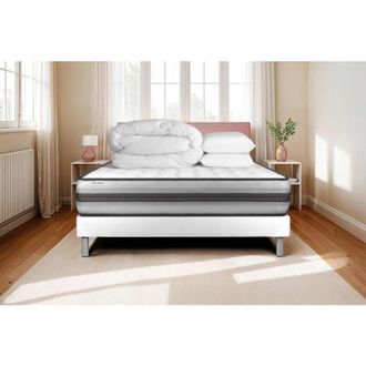 VITALIT Komplettpaket Bett - Matratze 180x200 cm + Boxspringbett mit Lattenrost (im Set) + 2 Kopfkissen + Bettdecke - Vitalpower Recover