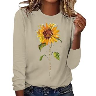 Generic Haut à manches longues pour femme - Motif tournesol - T-shirt à manches longues et col rond - Joli chemisier décontracté - Chemisier ample pour femme 