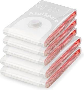 Compactor Set mit 5 Vakuumbeuteln - 3x Größe M 90 x 55 cm + 2x Größe L 100 x 80 cm - Kompression mit Staubsauger für Kleidung, Bettdecken, Kissen - Platzsparend