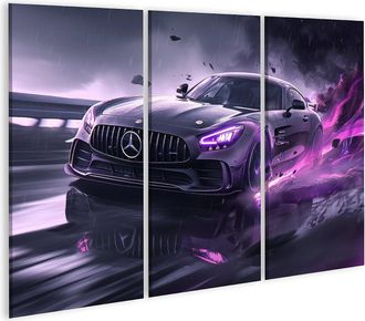 Islandburner Bild auf Leinwand Mercedes im lila Sturmlicht für Wohnzimmer Automobil-Enthusiasten Autohaus Bilder Wandbilder Poster