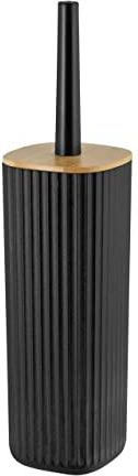 WENKO WC-Garnitur Rotello, geschlossener WC-Bürstenhalter aus hochwertigem Kunststoff mit Bambus-Deckel und Rillenstruktur, Ø 10 x 36 cm, inklusive WC-Bürst