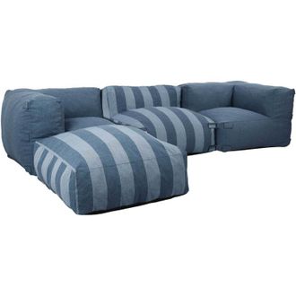 Oviala Canap&eacute; dangle ray&eacute; de jardin modulable 4 places bleu pacific - Mixi