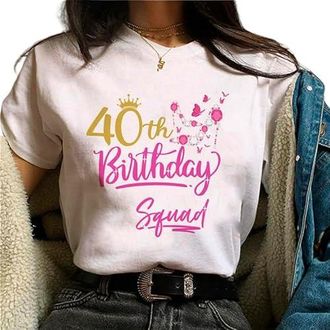 Keephen 40&egrave;me Anniversaire T-Shirts Femmes 40 Ans Anniversaire Dr&ocirc;le Lettre Impression 3D T-Shirt &Eacute;t&eacute; Casual Manches Courtes Tee Tops