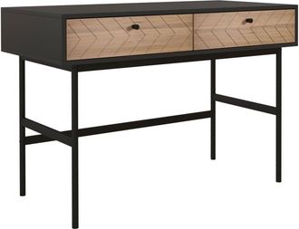 HOMCOM Homcom - Bureau secrétaire style graphique - 2 tiroirs façades chevrons - acier noir aspect bois