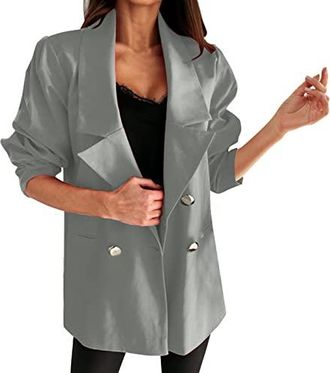 Generic 2026 Vestes pour femmes, veste l&eacute;g&egrave;re et fine, &agrave; manches longues, poches daffaires, manteaux, gris, L