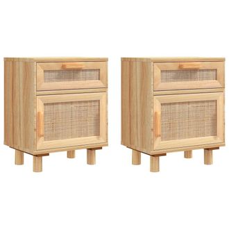 Generic Nachttisch 1 Schublade 1 Fach, Nachtschrank, Nachtkonsole, Nachtkommode, Kommode, Massivholz Kiefer Natur-Rattan(Wei&szlig;) (Braun 05)