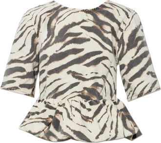 Ganni Femme, Blouses et Chemises, Brun, Taille: 42 FR Haut en denim avec motif animal
