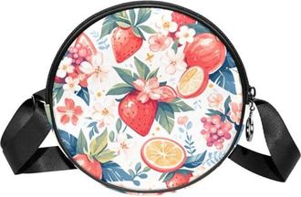 Generic Sac &agrave; bandouli&egrave;re rond pour femme, motif fruits d&eacute;t&eacute; color&eacute;s, petit sac &agrave; bandouli&egrave;re avec fermeture &eacute;clair, bretelles r&eacute;glables, sac &agrave; main rond d&eacute;co