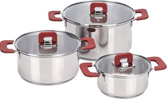 Amazon Basics 3 Stück Kochtopf-Set - Edelstahl, anti-haftend, induktionsgeeignet, mit Deckeln - 16/20/24 cm