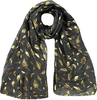 Lina & Lily Foulard Femme à Plumes Métallisées, Écharpe Tissu Léger 180cm X 75cm (Gris foncé-Or)