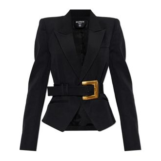 Balmain Femme, Vestes, Noir, Taille: 40 FR Blazer en Laine avec Ceinture