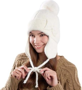 Generic Bonnet Femme Hiver Bonnet Femme Chapeau Femme Hiver Confortable Classique - Cyclisme Femme avec Noeud Et Cache-Oreilles, Mode Hiver, Chaud Et F&eacute;minin 
