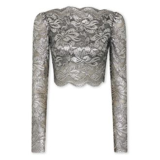 Paco Rabanne Femme, Blouses et Chemises, Gris, Taille: 40 FR Haut Court en Dentelle Col Bateau