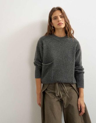 Topshop pull en maille avec poche gris fum&eacute;e