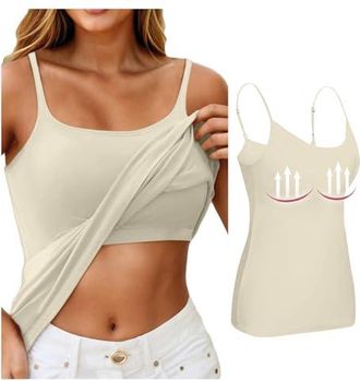 Generic Débardeur Femme, Camisole pour Femme avec Soutien-Gorge Intégré Couleur Unie Doux et Confortable Haut à Bretelle sans Manche dété pour Femme Débardeur