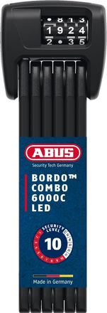 ABUS Faltschloss Bordo 6000C LED mit SH Schlosshalterung - faltbares Fahrradschloss mit beleuchtetem Zahlencode - ABUS-Sicherheitslevel 10 - L&auml;nge 90 cm