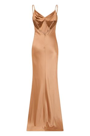 Elisabetta Franchi Womens Maxi Suede V-Neck Dress Brown Polyester