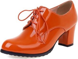 Generic Chaussures Oxfords Mid Chunky Block Oxfords Vintage Round Toe Brogues Chaussures habillées à Lacets en Cuir Chaussures daffaires Confortables pour Le 