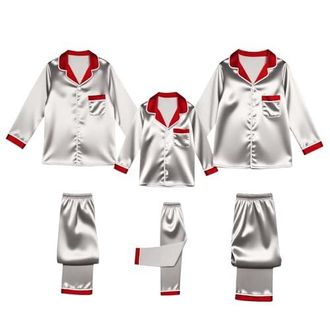 Generic Pyjama de Noël assorti pour la famille, ensemble de pyjama de Noël en satin soyeux pour photos, vêtements de nuit, chemise boutonnée et pantalon, vête
