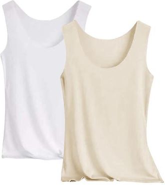 Generic Lot de 2 d&eacute;bardeurs pour femme - Haut de sport ample avec soutien-gorge int&eacute;gr&eacute; - Yoga Cami Tops sans manches - D&eacute;bardeur &eacute;lastique - T-shirt d&eacute;t&eacute; &eacute;l&eacute;