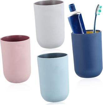 TOPBATHY 4 St&uuml;ck Teiliges mit Rutschfestem Boden Multifunktionale Mundsp&uuml;lbecher f&uuml;r Bad Reisen und Alltag Ergonomisch Geformt Farblich Sortiert Zuf&auml;llige Farb