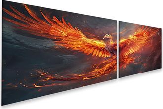 Islandburner Wandbild Phönix Fliegt Brennendes Feuer aus der Asche Fabelwesen auf Leinwand Bilder Bild Poster