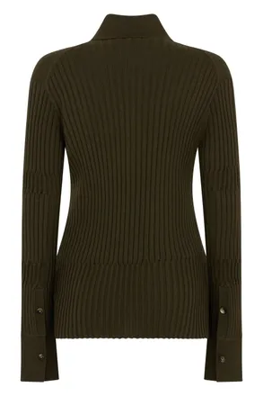 Bottega Veneta Womens Ribbed Silk-Cashmere Top Khaki Shirt