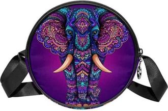 Generic Sac &agrave; bandouli&egrave;re rond pour femme, motif &eacute;l&eacute;phant color&eacute;, petit sac &agrave; dos &agrave; bandouli&egrave;re avec fermeture &eacute;clair, bretelles r&eacute;glables, sac &agrave; main rond d&eacute;