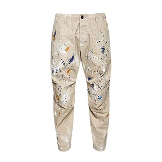 Dsquared2 Baumwoll-Serge Hose mit Farbklecksen - - Trousers - Damen - Beige - 3XL