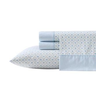 Laura Ashley Bettlaken-Set, atmungsaktive Perkal-Baumwolle, Fadenzahl 200, Tiefe Taschen, schicke Heimdekoration (Kate Blue, King)