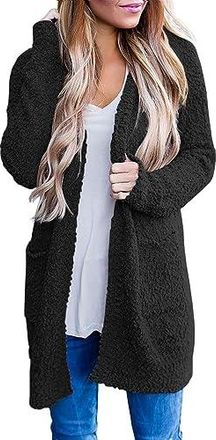 Generic Manteau en peluche pour femme - Veste polaire confortable pour lautomne et lhiver - Haut amincissant - Couleur unie - Poche en peluche - Vêtement dext