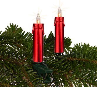 Hellum 20er Minischaft Lichterkette mit Stecker, Lichterkette Weihnachtsbaum mit 20 warmweißen Lichtern, Kabel grün Kerzen rot mit Wachsoptik, Gesamtlänge 12