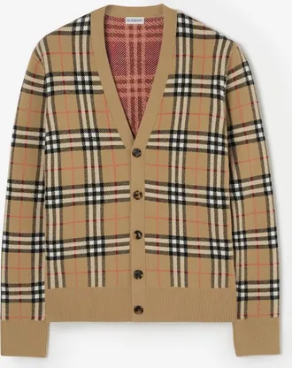 Burberry Baumwoll-Woll-Cardigan in Check, Size: XL