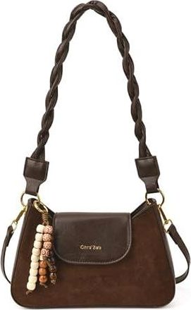 Generic Sac &agrave; bandouli&egrave;re en cuir synth&eacute;tique pour femme avec pendentif pour le travail, le shopping, les voyages au quotidien, marron fonc&eacute;, 350.00*220.00*80