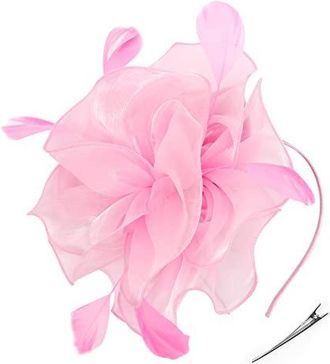 Dreshow Femmes Fascinator Chapeau Fleur Mesh Plume Mariage Dames Day Bandeau et Clip Cocktail Tea Party Chapeau