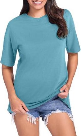 Generic Haut d&eacute;t&eacute; surdimensionn&eacute; &agrave; manches courtes 2025 pour femme - T-shirt ample d&eacute;contract&eacute; basique - Coupe ample - Col rond - Joli t-shirt solide tendance